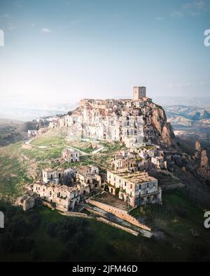 Aerial drone photo of the abandoned ghost town named Esco. Esco is ...