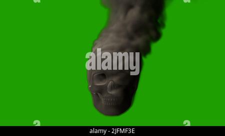 Grey smoking scary man skull on green screen - war concept, isolated ...