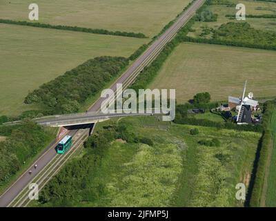 Bus on guided busway in Cambridge England. This guided busway is a ...