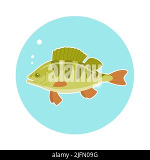 River fish perch. Cooking delicious food. Underwater life. Cartoon ...
