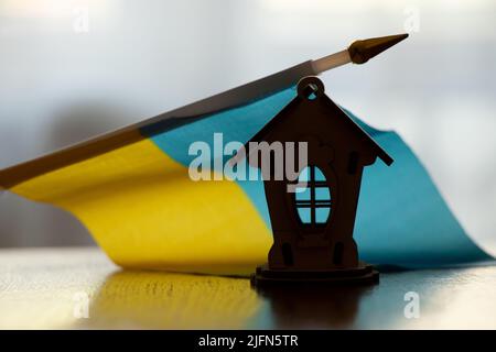 Small national flag of the Ukraine on a black background Stock Photo ...