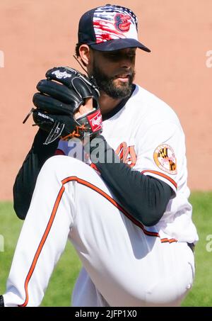 Baltimore Orioles relief pitcher Jorge Lopez (48) in action during a ...