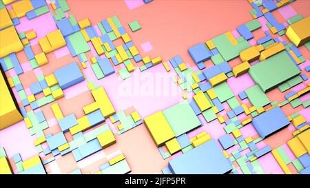 3d plan with colorful cubes. Motion. Spatial distortions in 3d plan of ...