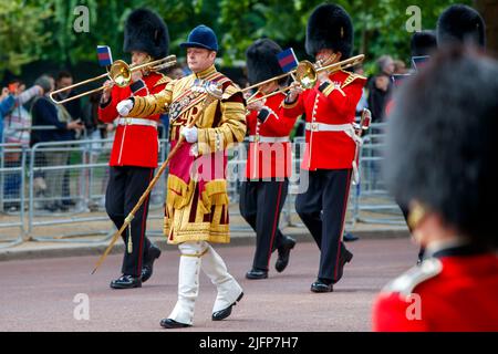 Drum Major of the Grenadier Guards, and the Band of the Scots Guards, at "Trooping the Colour ...