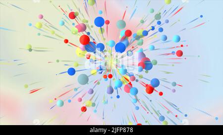 3D animation of balls moving in spiral. Design. Balls move in formation ...