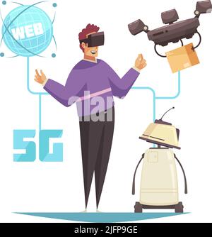 5G network wireless technology flowchart. Communication tower, server ...