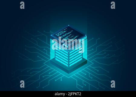 Datacenter isometric vector illustration. Data center room background ...