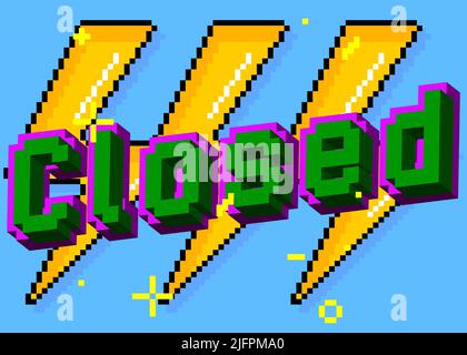 Closed. Pixelated word with geometric graphic background. Vector ...