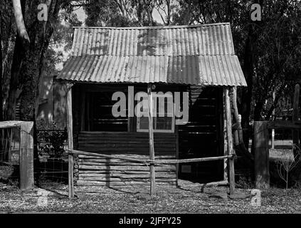 A reconstructed example of an early miner's log hut on the Australian ...