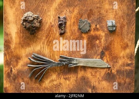 Ore and sample products of a medieval blacksmith for the manufacture of ...