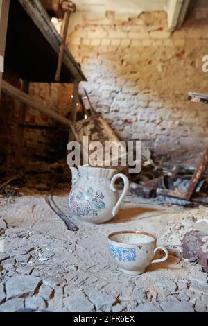 The abandoned building after fire. Shallow dof Stock Photo - Alamy