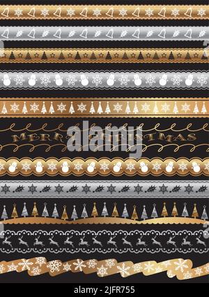 Vector Decorative Seamless Border Of Christmas Symbols On Seamless Wooden Stick Candy Cane