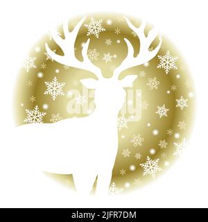 Vector Round Christmas Icon With A Reindeer And Snowflakes Isolated On ...