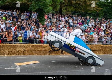 Team Go Go Gadget kart taking the final jump at the Red Bull Soapbox ...