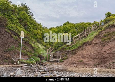 Thurstaston cliffs showing erosion after long period of heavy rain and ...