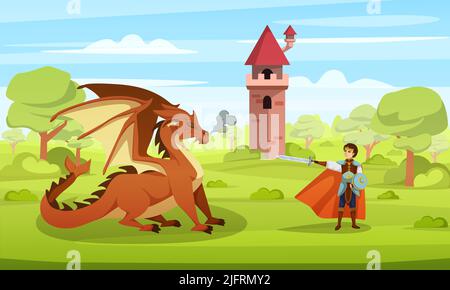Knight Dragon Colored Cartoon Illustration Stock Vector Image & Art - Alamy