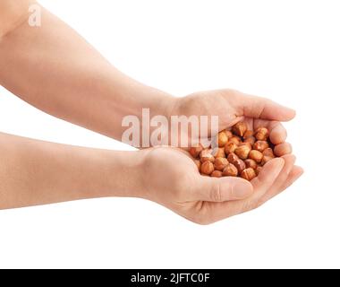 hazelnut in hand path isolated on white Stock Photo - Alamy