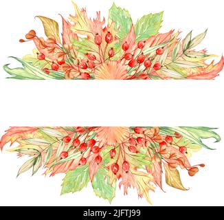 Watercolor frame decorated with beautiful autumn leaves. Fall ...