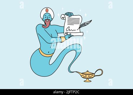Blue genie granting wishes Stock Vector Image & Art - Alamy