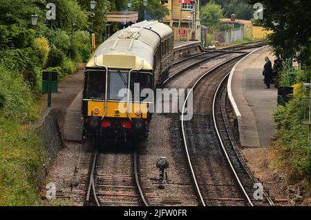 Passenger steam train in Harman's Cross station on the Swanage steam ...