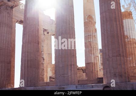 view on parthenone athens from small real parts, reconstruction in ...