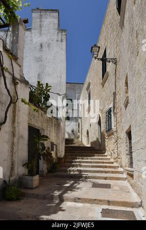 A street in the historic center of Specchia, a medieval town in the ...