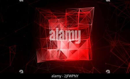 Abstract 3d cube of plexus matter on a blue background. Motion ...