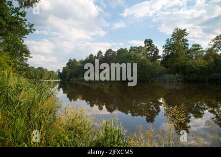 The Neisse river at sunset, photographed from the side of Poland Stock ...
