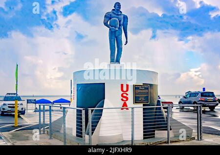 A statue of Apollo 13 astronaut Fred Haise faces the Biloxi Lighthouse ...