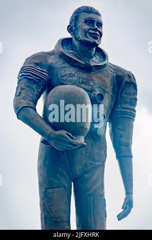 A statue of Apollo 13 astronaut Fred Haise faces the Biloxi Lighthouse ...