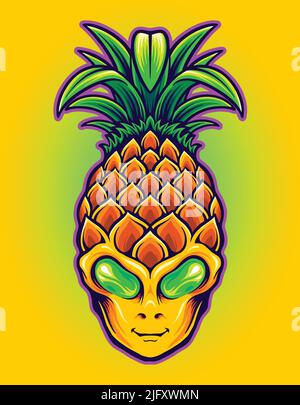 Pineapple fruit alien head cartoon vector illustrations for your work ...
