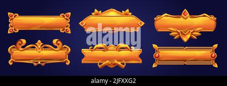 Game ui frames, gold medieval menu elements, buttons or banners with ...