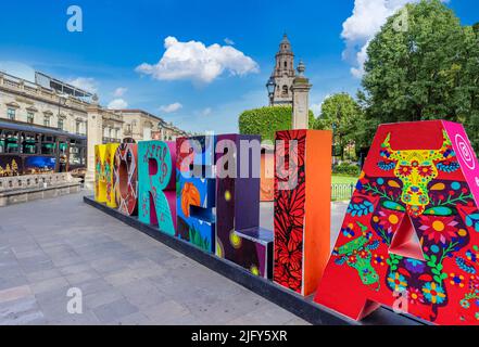 Morelia, Michoacan, Mexico, September 22, 2021: Big Letters sign of ...