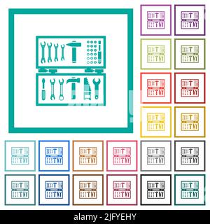 Toolbox flat color icons with quadrant frames on white background Stock ...