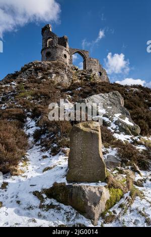 Mow Cop Castle in winter, Mow Cop, Cheshire and Staffordshire border ...
