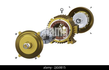 Winding stator for electric motor, exploded view,3D illustration ...