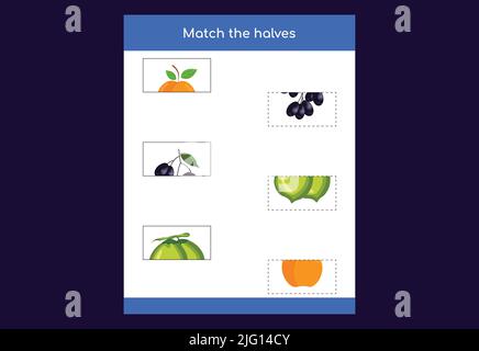 Matching game. Match halves of Fruits. Educational game for children ...