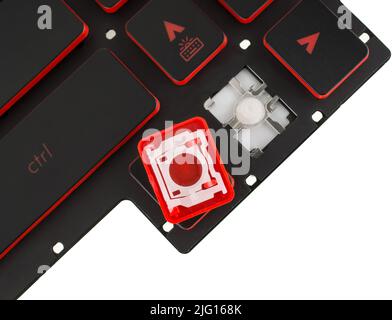 laptop keyboard, broken button fell off on a white background Stock ...