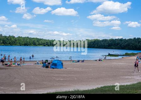 Vacationers enjoy time at Lake Jean, Rickets Glen State Park, Northern ...