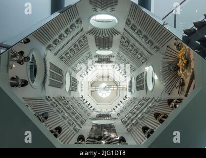Looking up at the amazing Hall of Steel atrium in the Royal Armouries ...