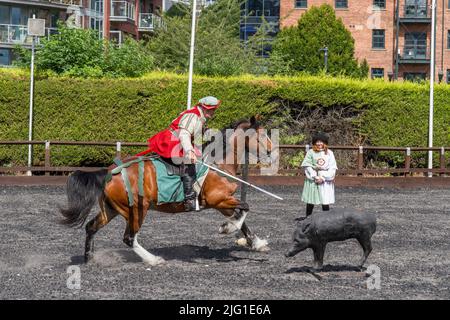Display of jousting in the tiltyard at the Royal Armouries, leeds ...