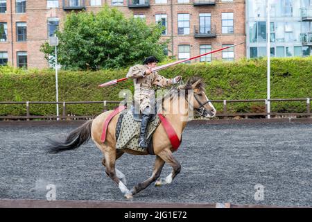 Display of jousting in the tiltyard at the Royal Armouries, leeds ...