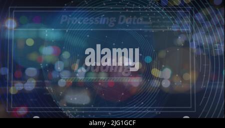 Image of blurred traffic lights over digital padlock and dark space ...