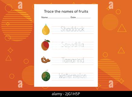 Trace the names of fruits. Handwriting practice for preschool kids ...