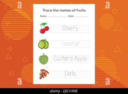 Trace the names of fruits. Handwriting practice for preschool kids ...