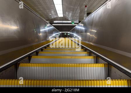 Looking up the escalator at the renovated Kalvin ter metro station on ...