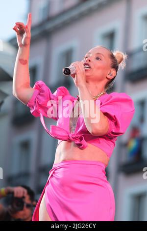 Singer Soraya Arnelas performs at the LGTB Pride in Madrid. (Photo by ...