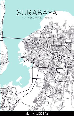 Surabaya City Map Poster Design Vector. Minimalist City Map Poster ...