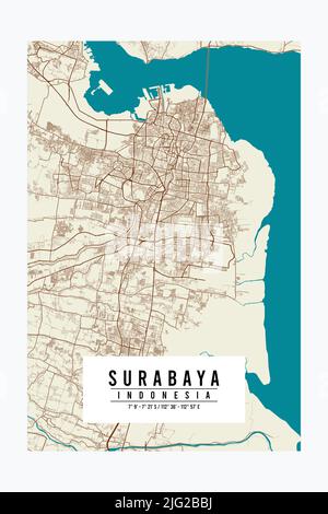 Surabaya City Map Poster Design Vector. Minimalist City Map Poster ...