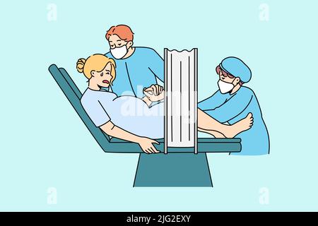 Pregnant woman give birth to baby in hospital. Female in labor in ...